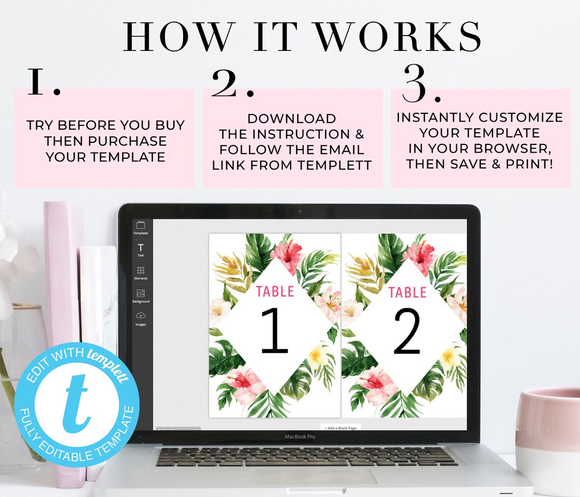 Tropical Table Numbers Template DIY Table Numbers Editable - Etsy