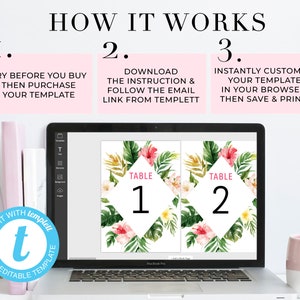 Tropical Table Numbers Template, DIY Table Numbers Editable, Tropical ...