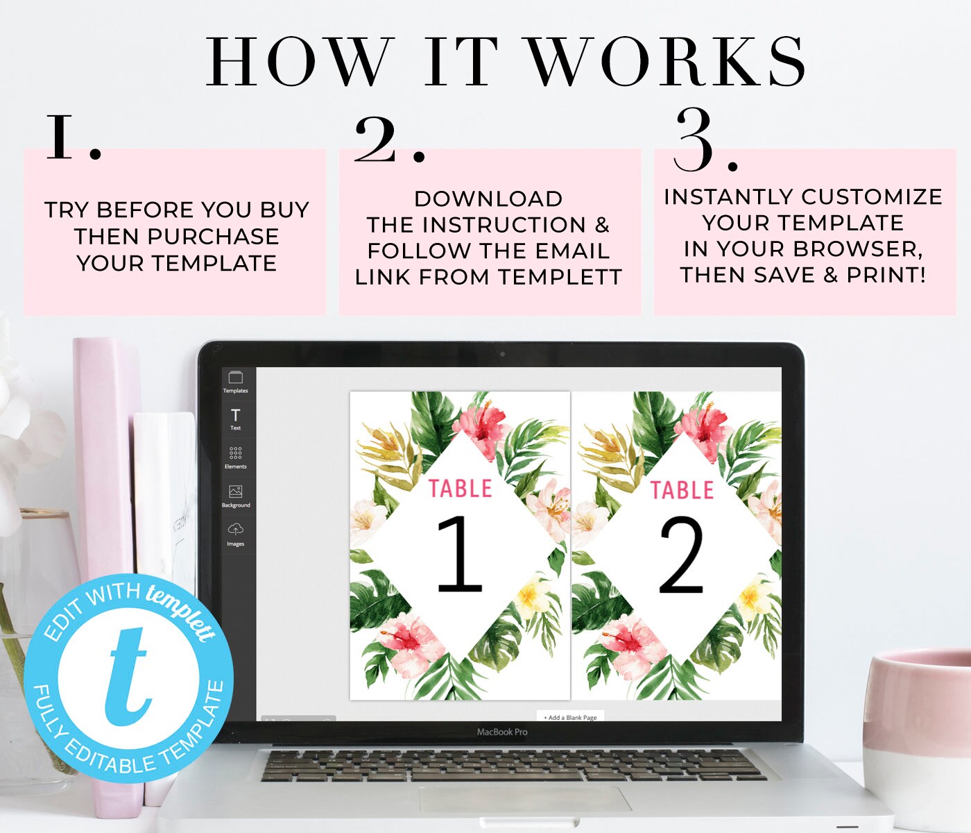 Tropical Table Numbers Template, DIY Table Numbers Editable, Tropical ...