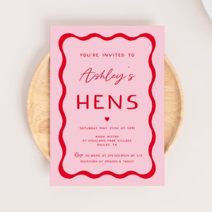 Pink and Red Hen Party Invitation Templates, Retro Hen Party Invites ...