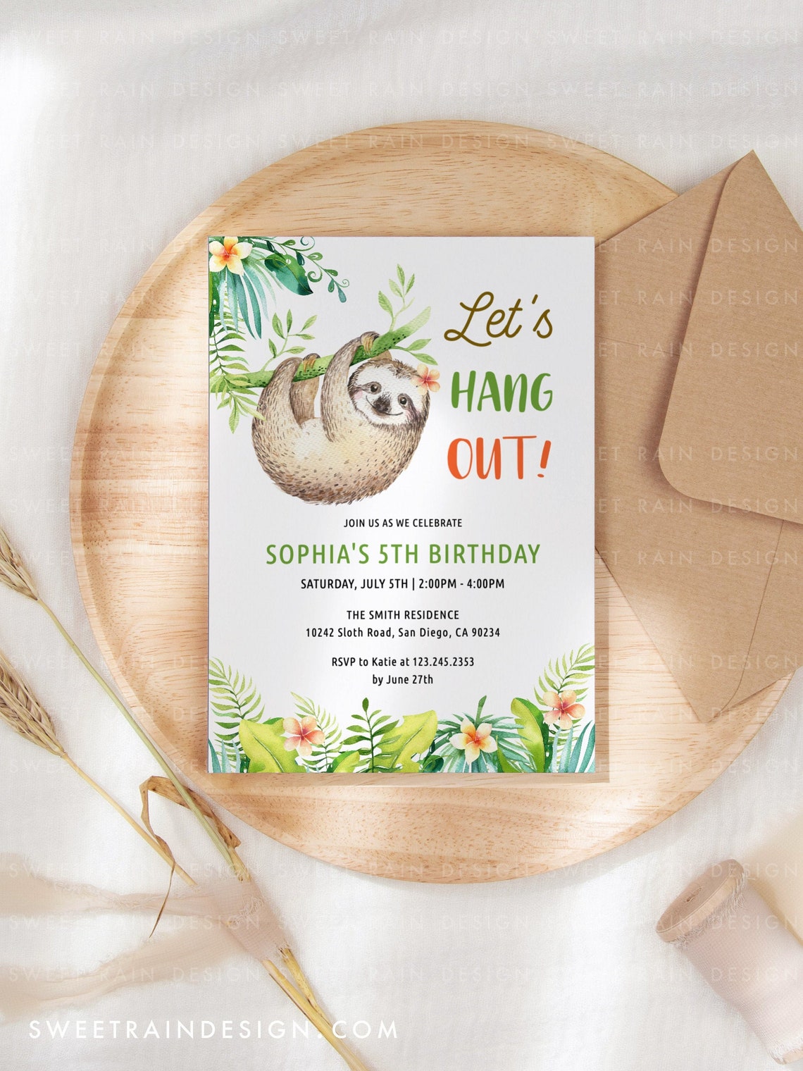 Sloth Birthday Party Invitation Template Sloth Party Sloth - Etsy