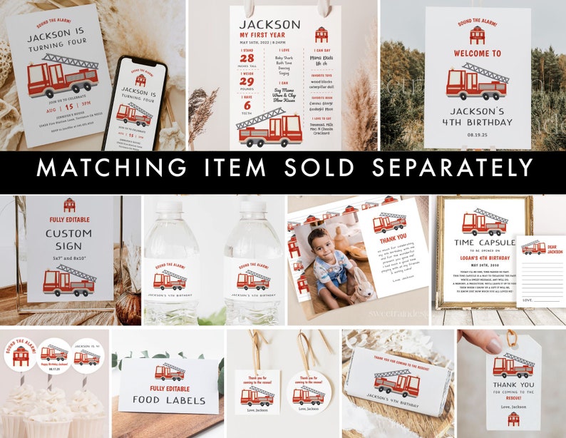 Firetruck Birthday Invitation, Sound the Alarm, Fireman Birthday ...