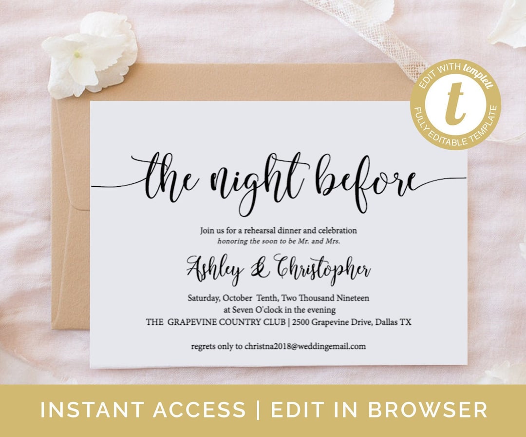 The Night Before Invitation Template, Rustic Rehearsal Dinner, Wedding ...