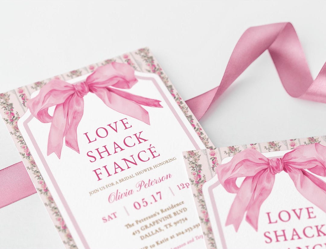 Love Shack Fiancé Bridal Shower Invitation Template, Pink Bow Bridal ...