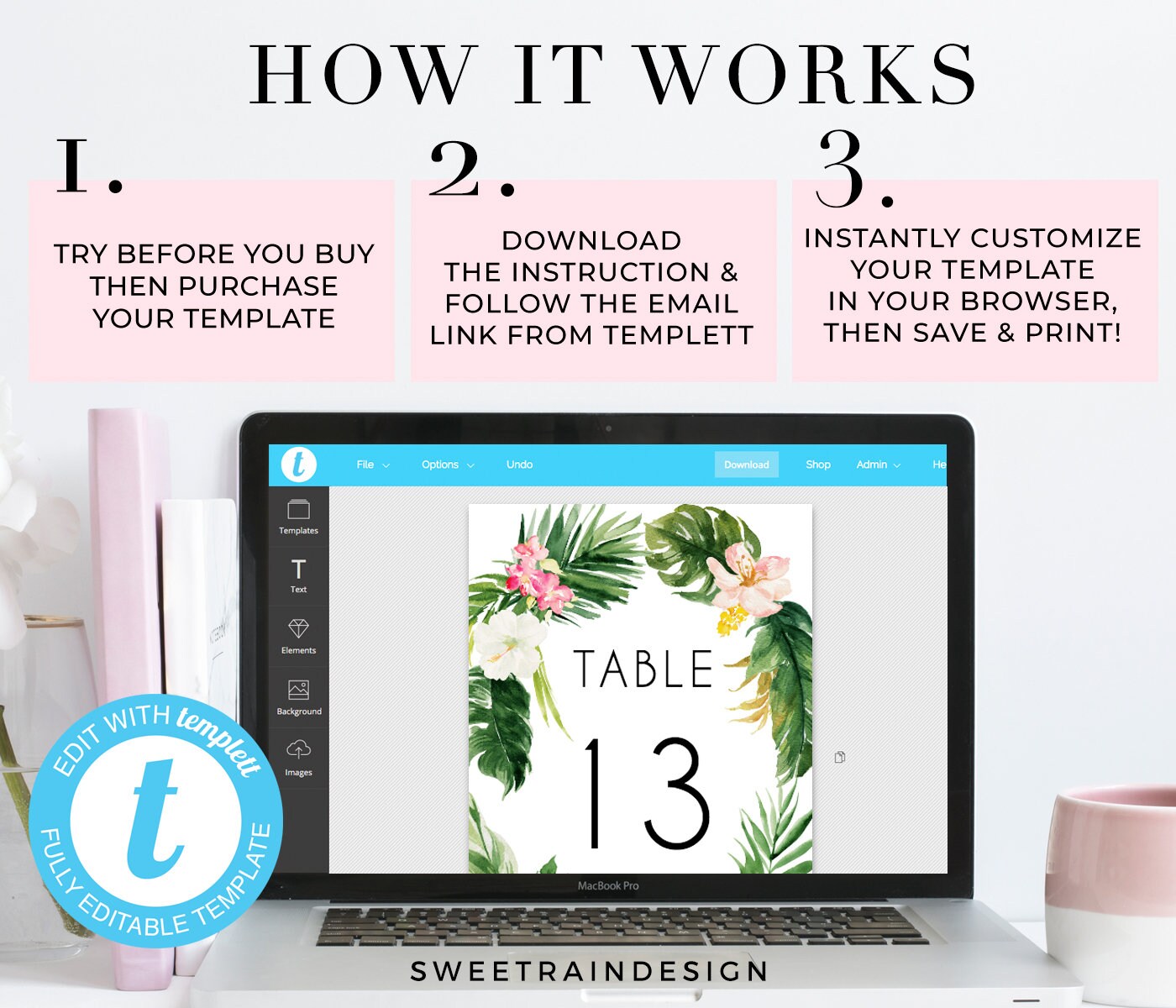 Tropical Wedding Table Numbers Template, Tropical Party Table Numbers ...