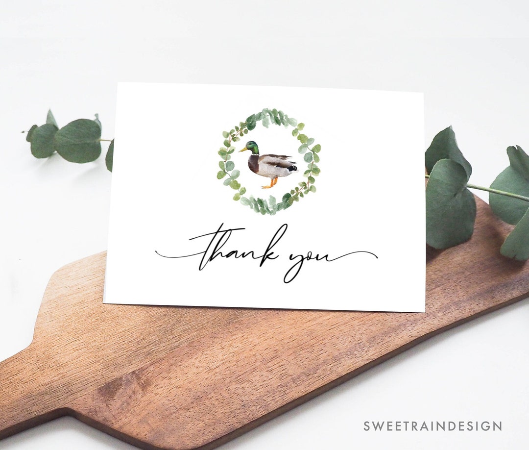 Mallard Duck Thank You Card Template, Duck Baby Shower Thank You Cards ...