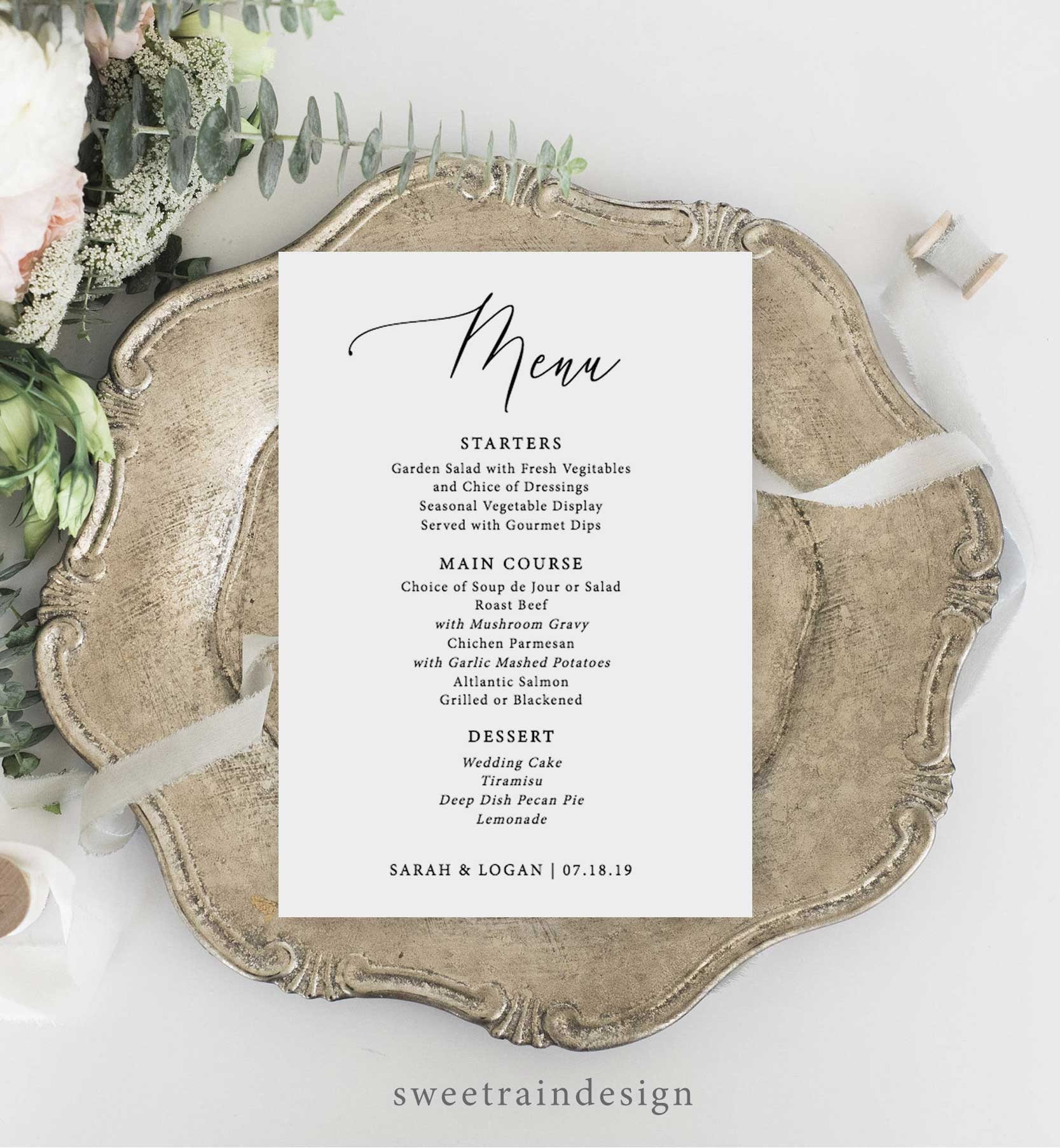 Wedding Menu Template, Wedding Menu Cards, Printable Menu, Menu Cards ...
