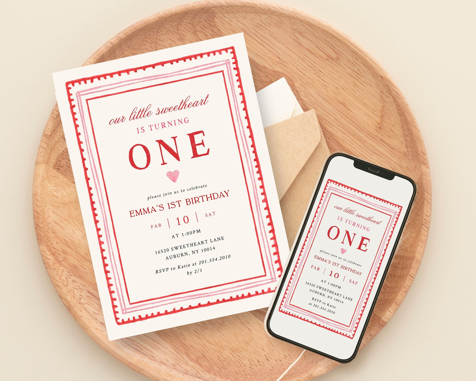 Little Sweetheart 1st Birthday Party Invitation Template, Girl 1st ...
