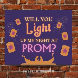 Tangled Prom Proposal Sign, Will You Light up My Night at PROM Poster ...