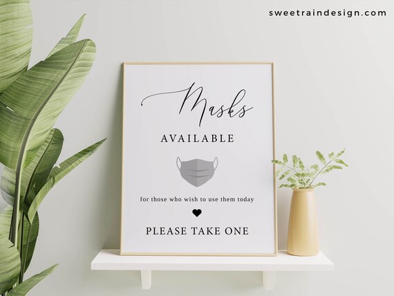 Mask Sign for Wedding, Masks Available Sign, Covid Wedding Signs, Wear ...