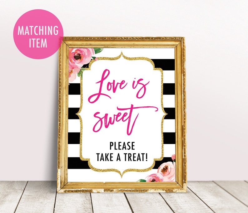 Kate Place Card Template, Floral Name Cards Editable Template, Striped ...