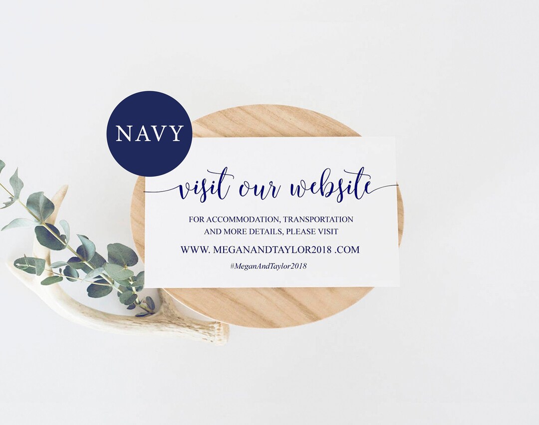 Navy Wedding Website Insert Cards, Wedding Website Card Template, Visit ...