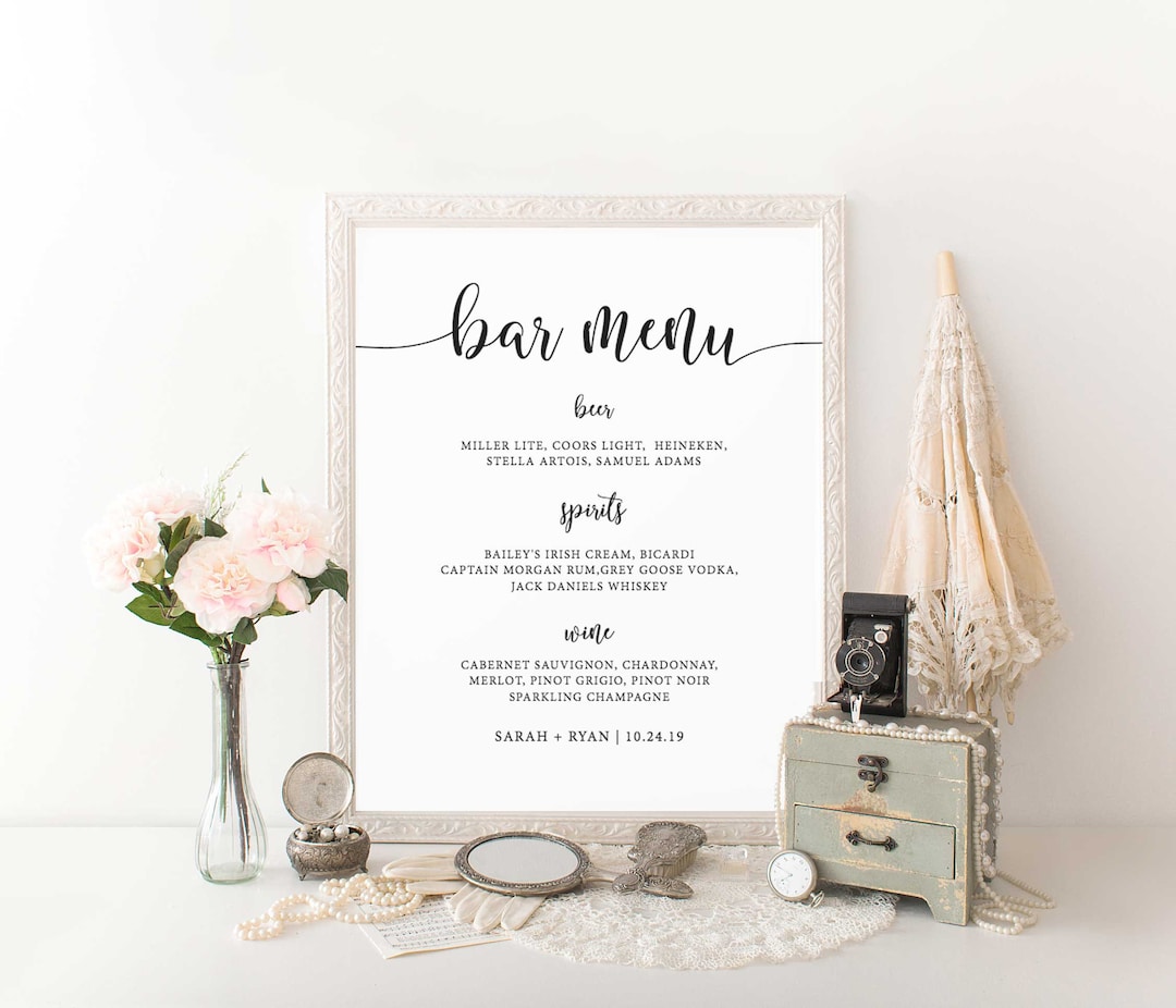 Wedding Bar Menu Template, Wedding Drink Sign, Wedding Bar Sign ...