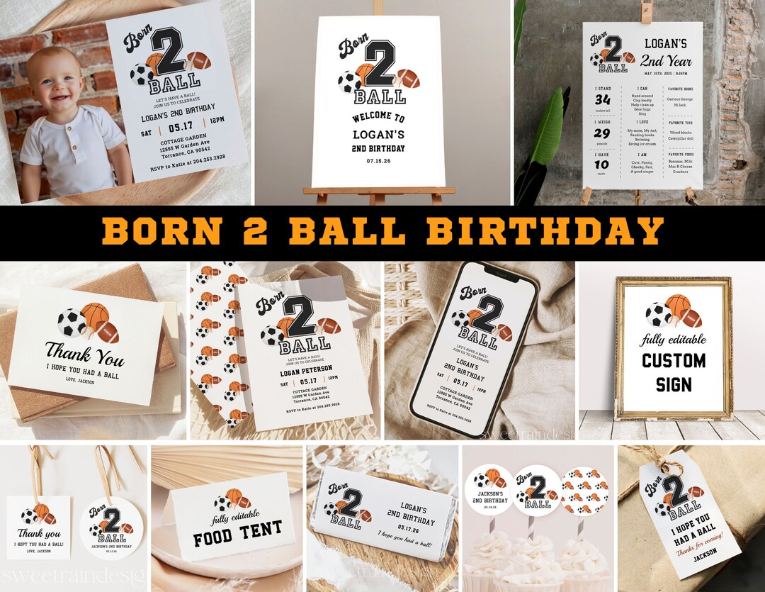 Born 2 Ball Birthday Bundle, Sport 2nd Birthday Bundle, Born Two Ball ...
