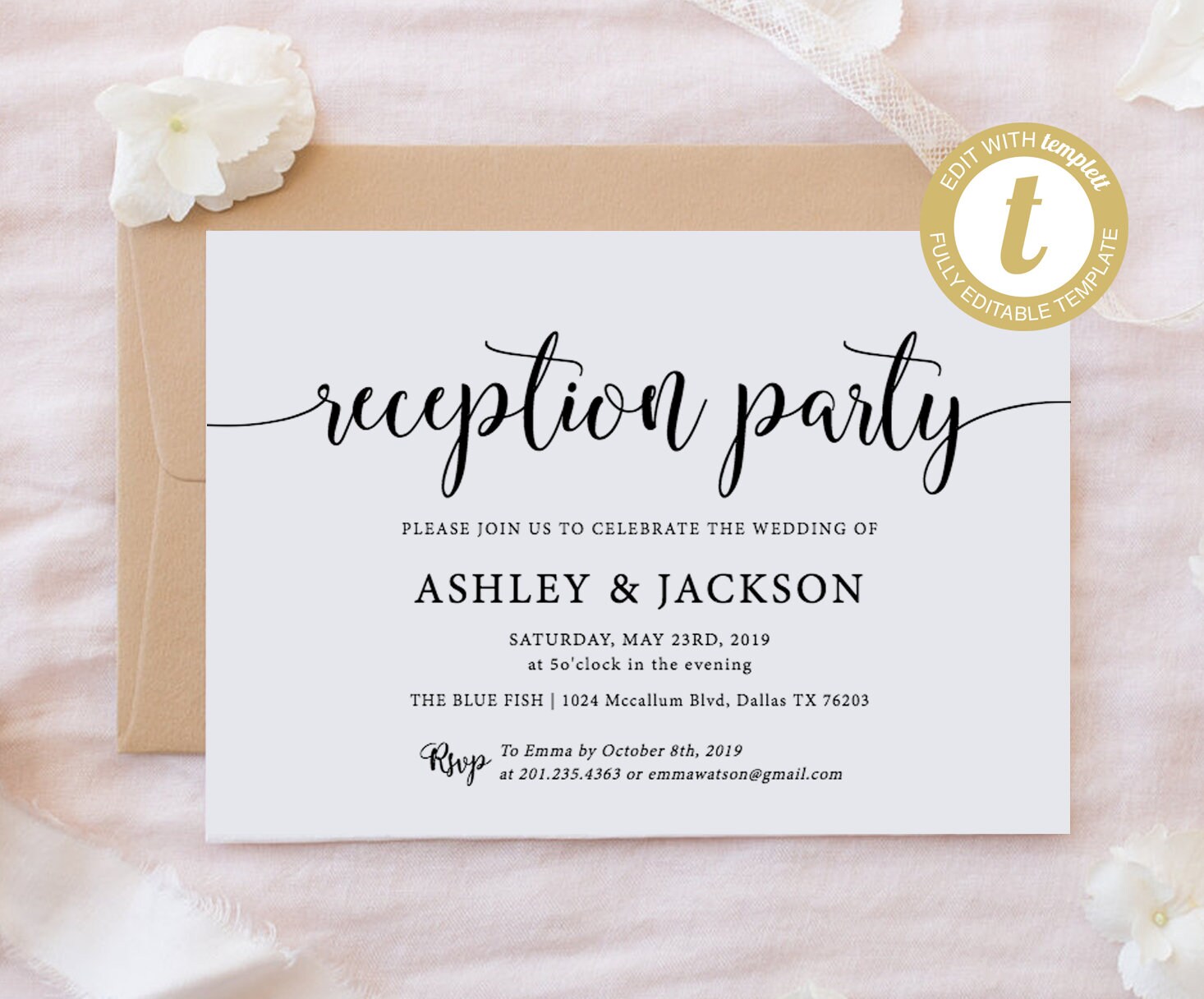 Reception Party Invitation Template Wedding Reception | Etsy