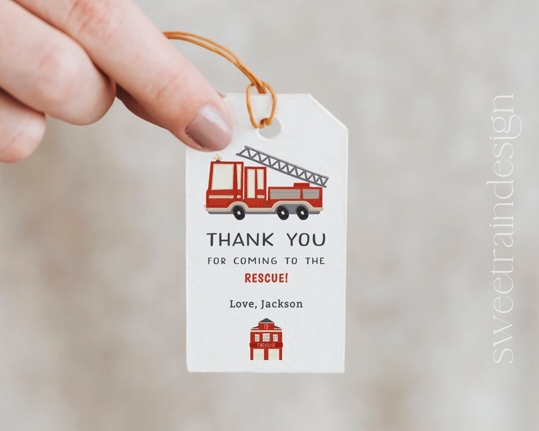 Firetruck Birthday Favor Tags, Fireman Birthday Thank You Tags ...