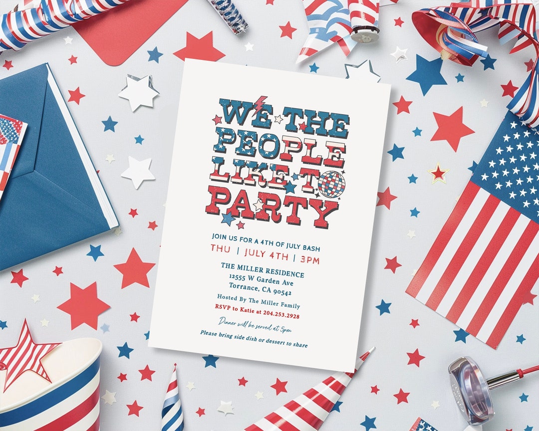 4th of July Party Invitation, We the People L Like to Party, Retro ...