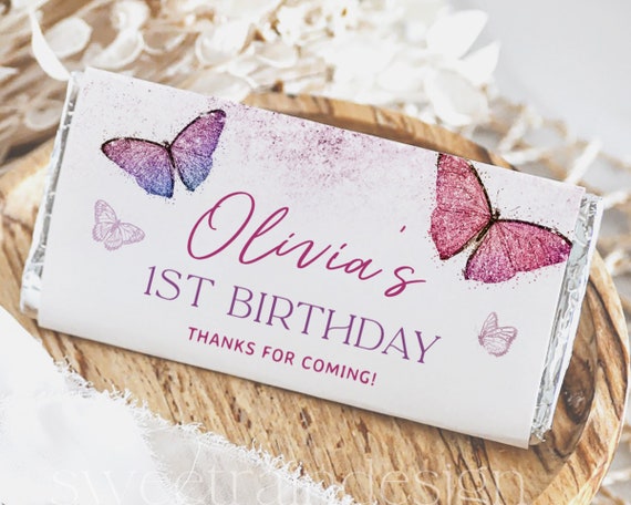 Butterfly Chocolate Bar Wrapper Template, Girl 1st Birthday Favors ...