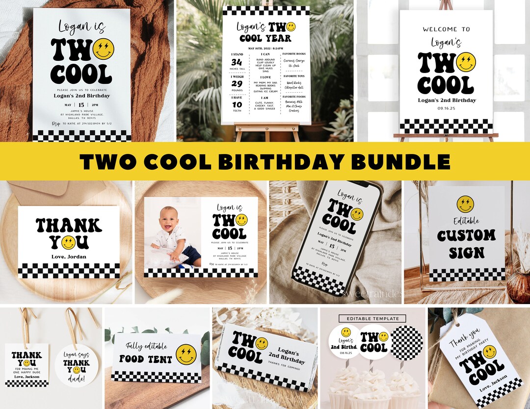Two Cool Birthday Bundle, Two Cool 2nd Birthday Bundle, Retro Boy ...
