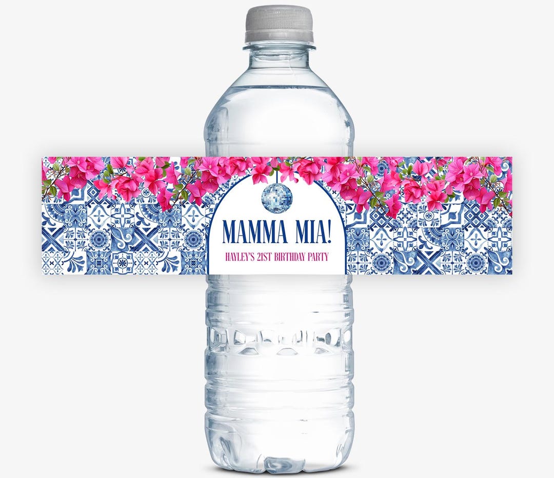 Mamma Mia Themed Water Bottle Label Template, Dancing Queen Birthday ...