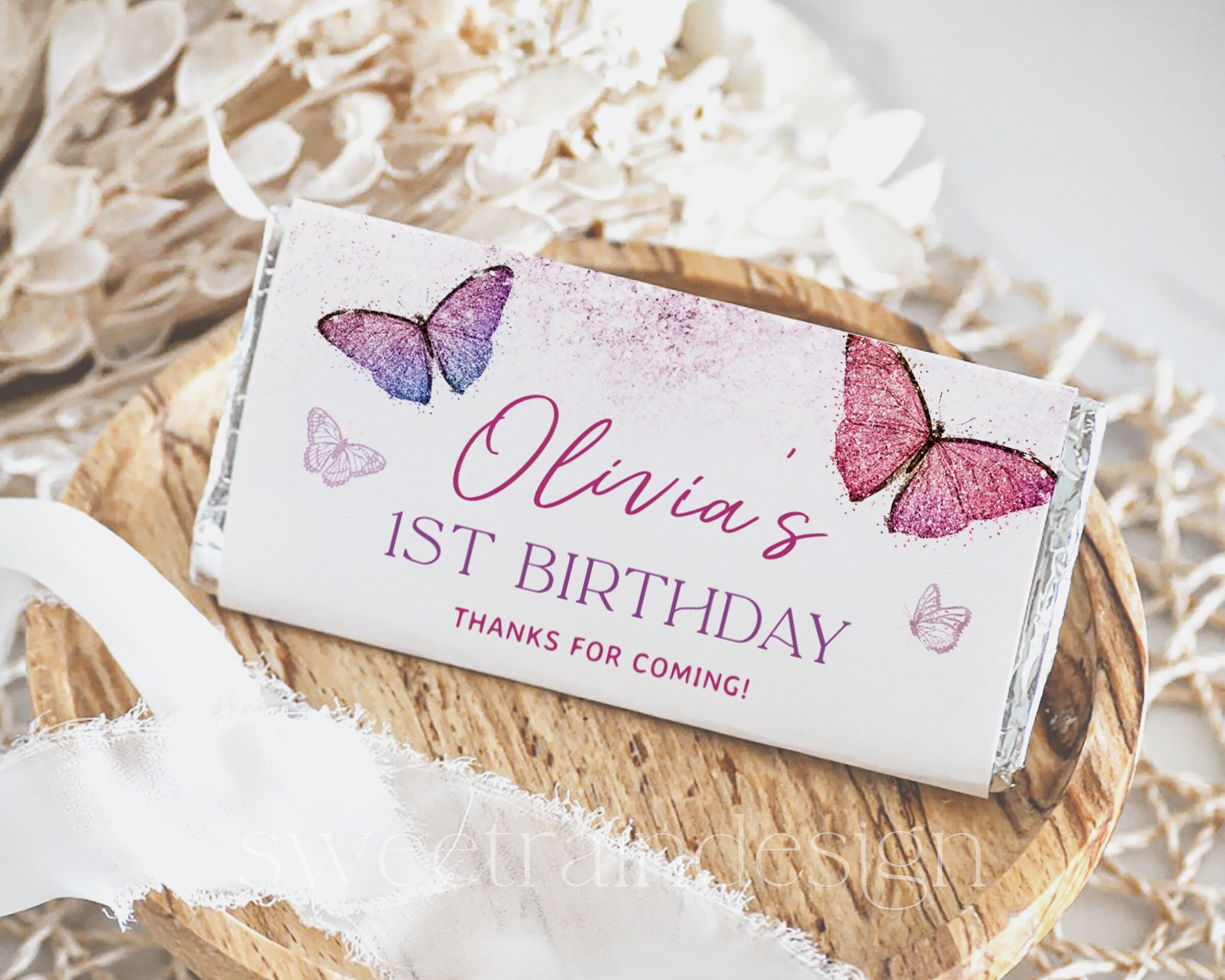 Butterfly Chocolate Bar Wrapper Template Girl 1st Birthday - Etsy