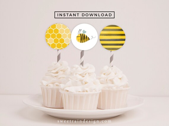 Bee Cupcake Toppers, Printable Cupcake Toppers, Happy Bee Day, Bumble ...