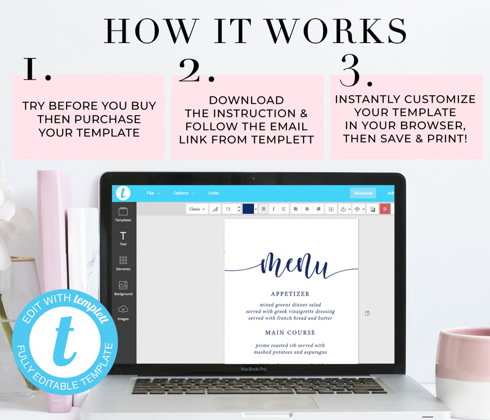 Navy Menu Card Template Dinner Menu Editable Wedding Dinner - Etsy