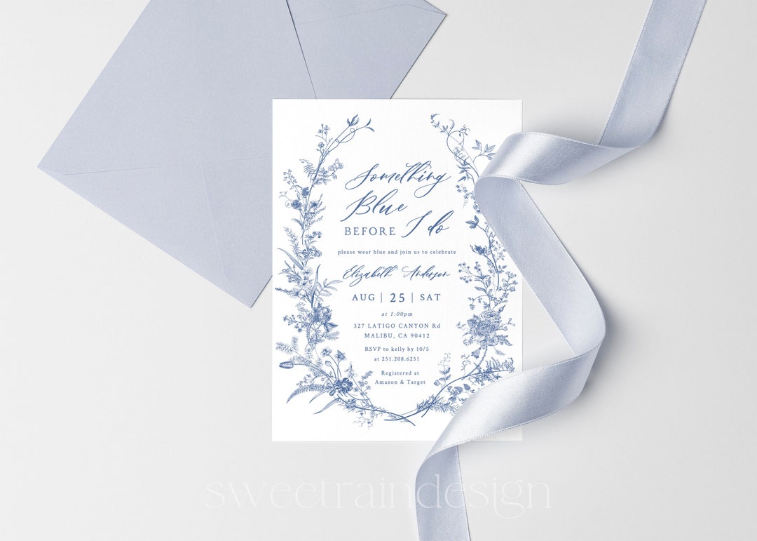 Something Blue Bridal Shower Invitation Template, Something Blue Before I Do, Vintage Floral ...
