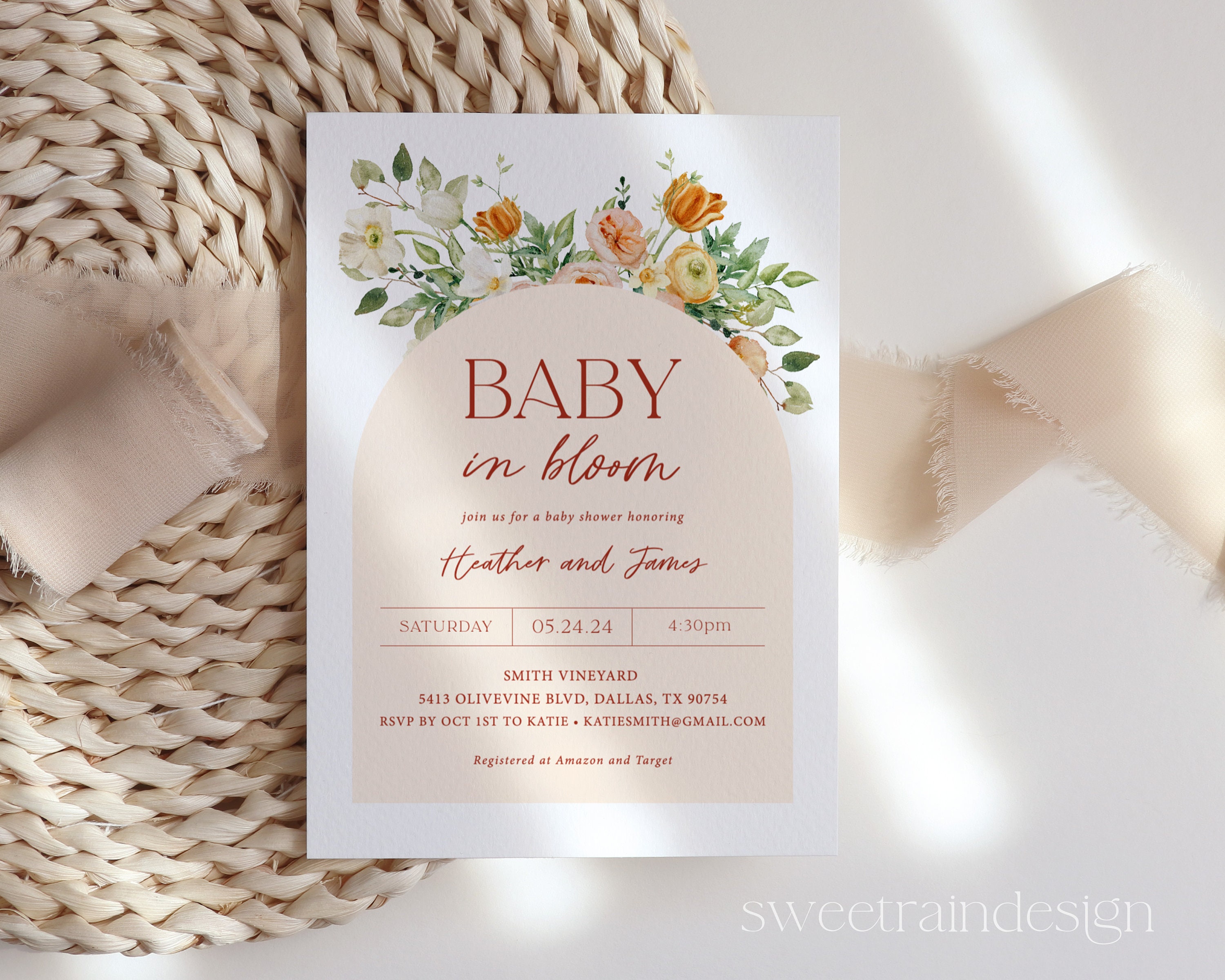 Spring Floral Baby Shower Invitation Template Baby in Bloom - Etsy