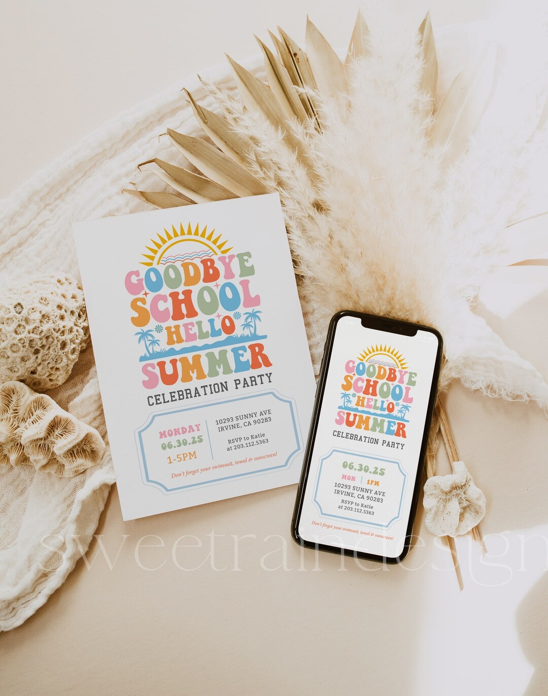 End of School Party Invitation Template, Goodbye School’s Out, Hello ...