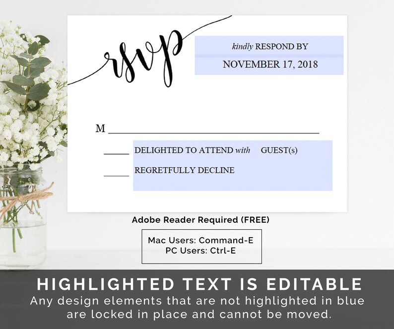 Wedding RSVP Cards Template Printable Rsvp Cards Rustic - Etsy