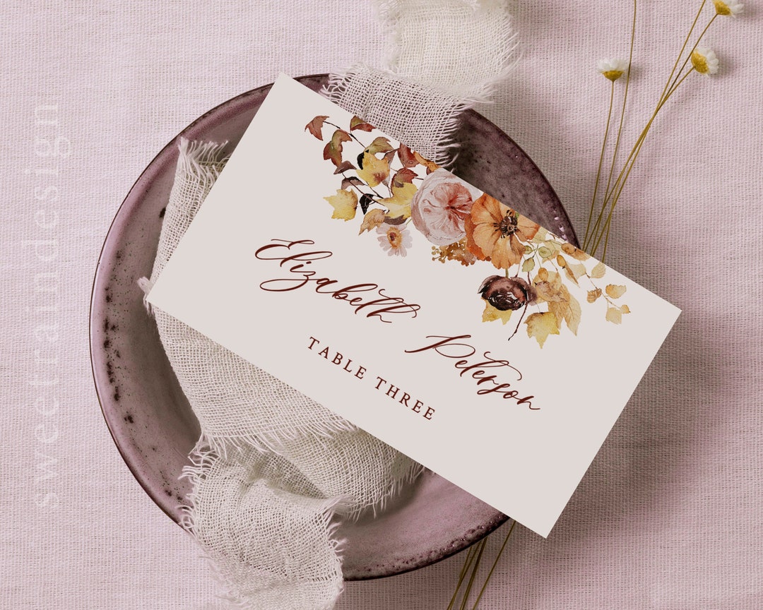 Boho Place Cards Template, Rustic Fall Wedding Place Cards, Autumn Name ...