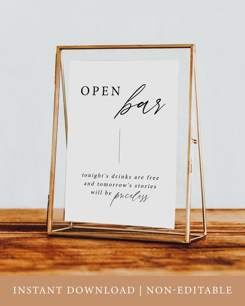 Wedding Open Bar Sign, Wedding Bar Sign, Tonight's Drinks Are Free, Bar ...