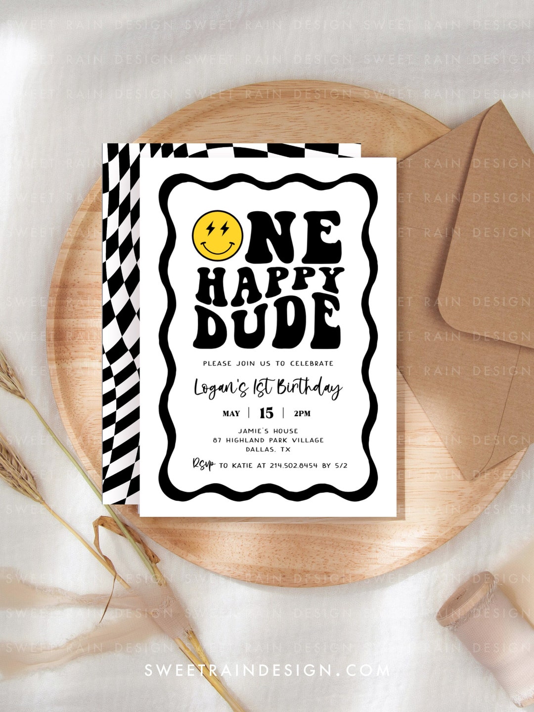 One Happy Dude Birthday Invitation, Smile 1st Birthday Invites, Boy ...
