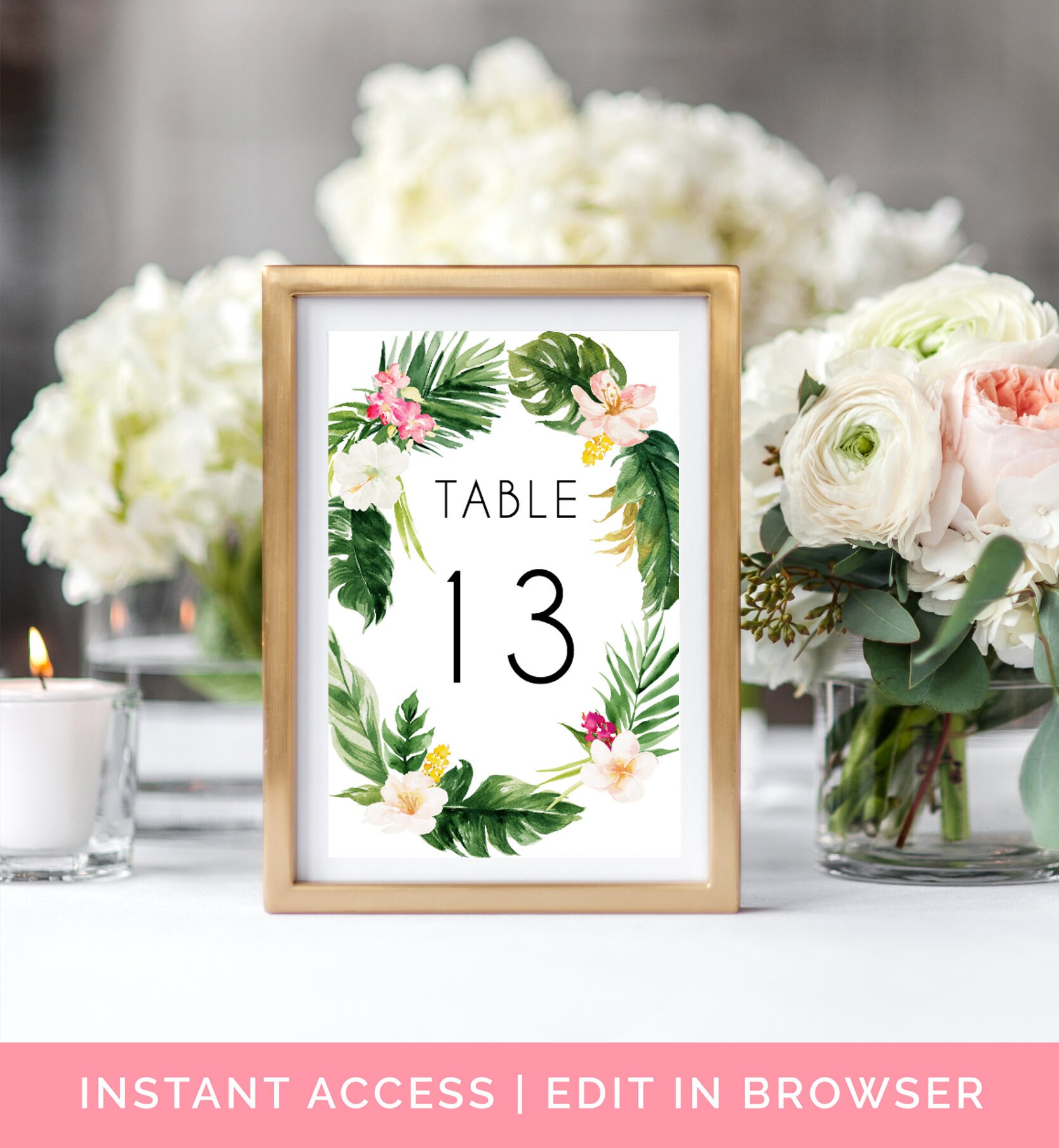 Tropical Wedding Table Numbers Template, Tropical Party Table Numbers ...