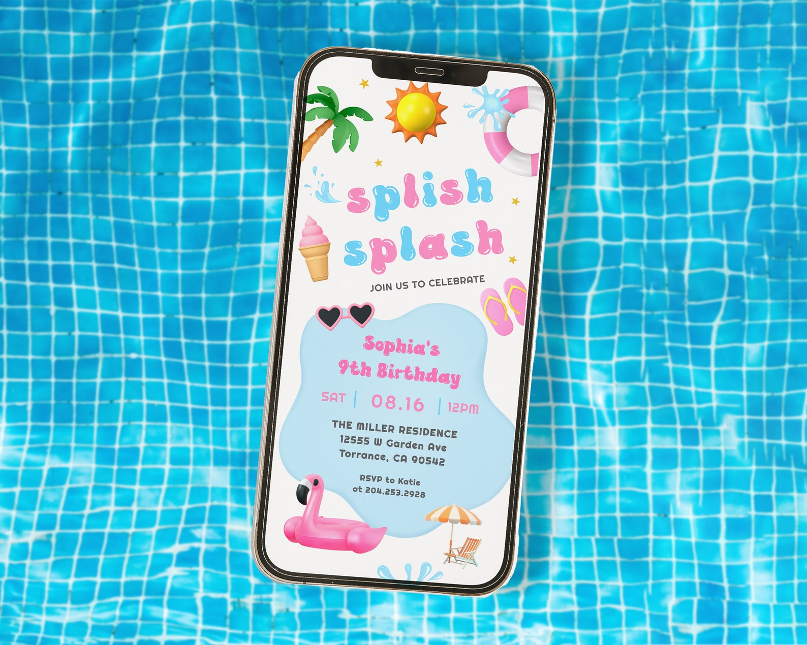 Splish Splash Pool Party Invitation Template, Summer Birthday Party ...