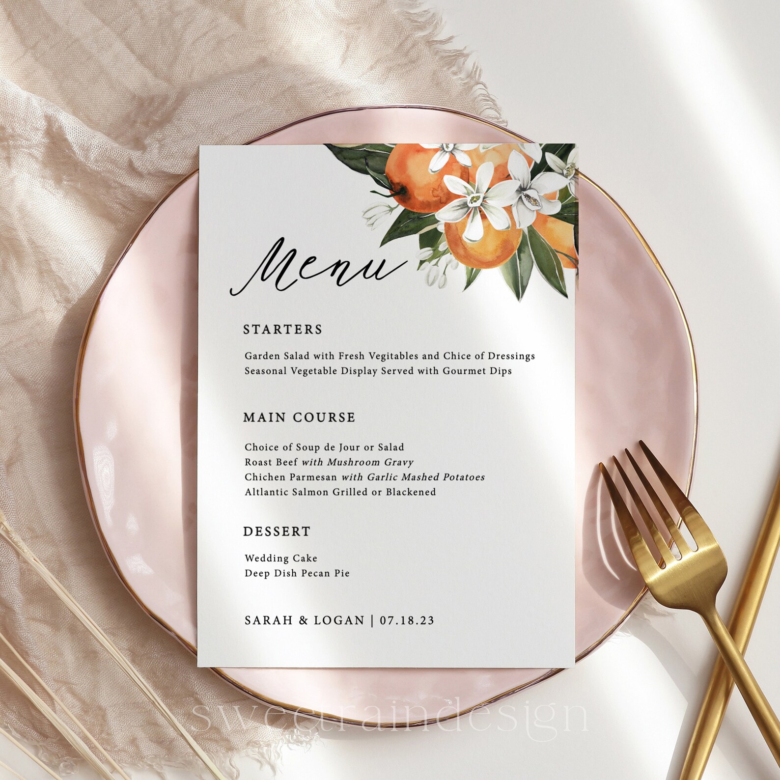 Citrus Wedding Menu Cards 5x7, Printable Menu, Little Cutie Baby Shower ...