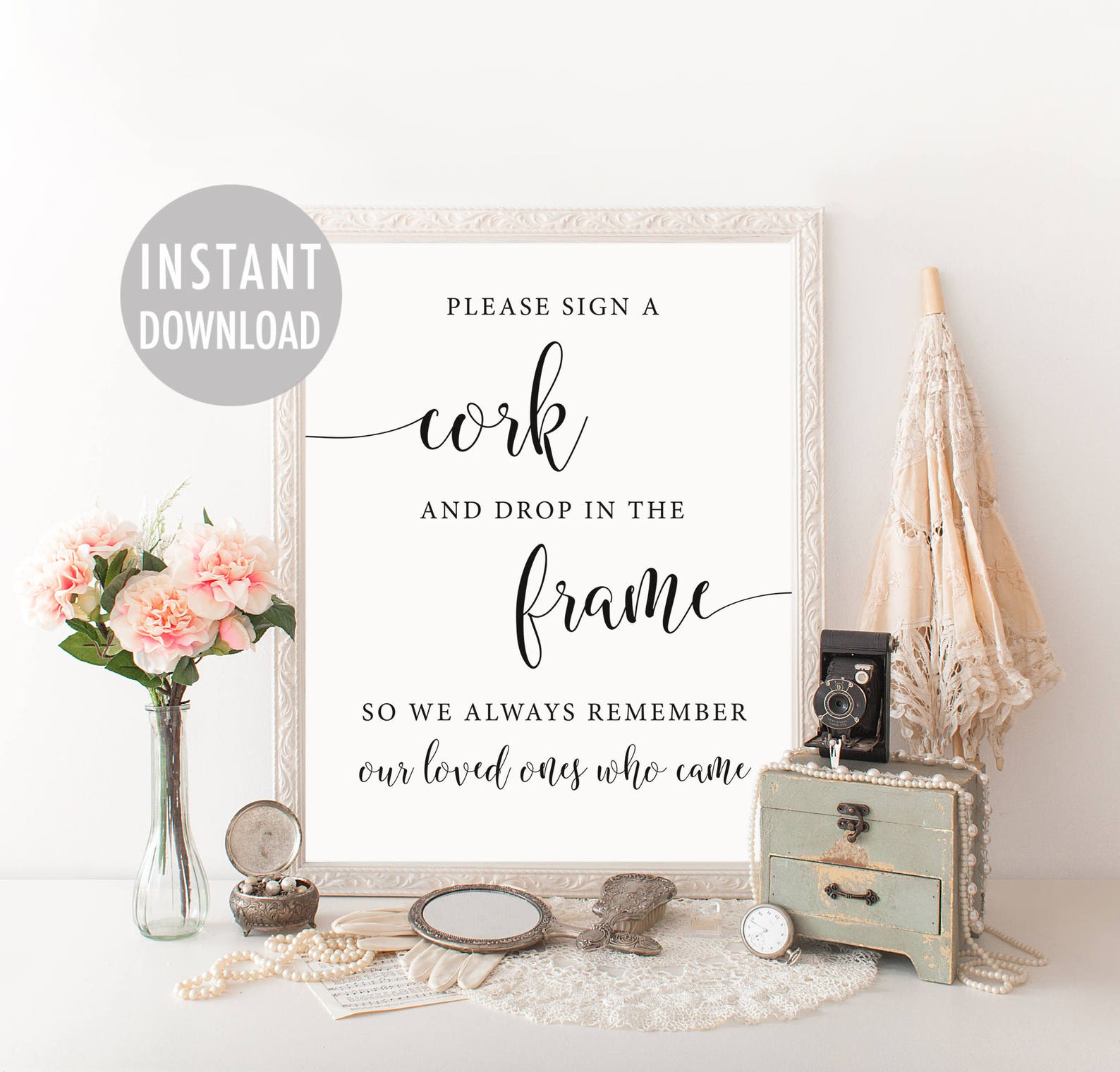 Wine Cork Wedding Guest Book Printable Wedding Cork Sign - Etsy