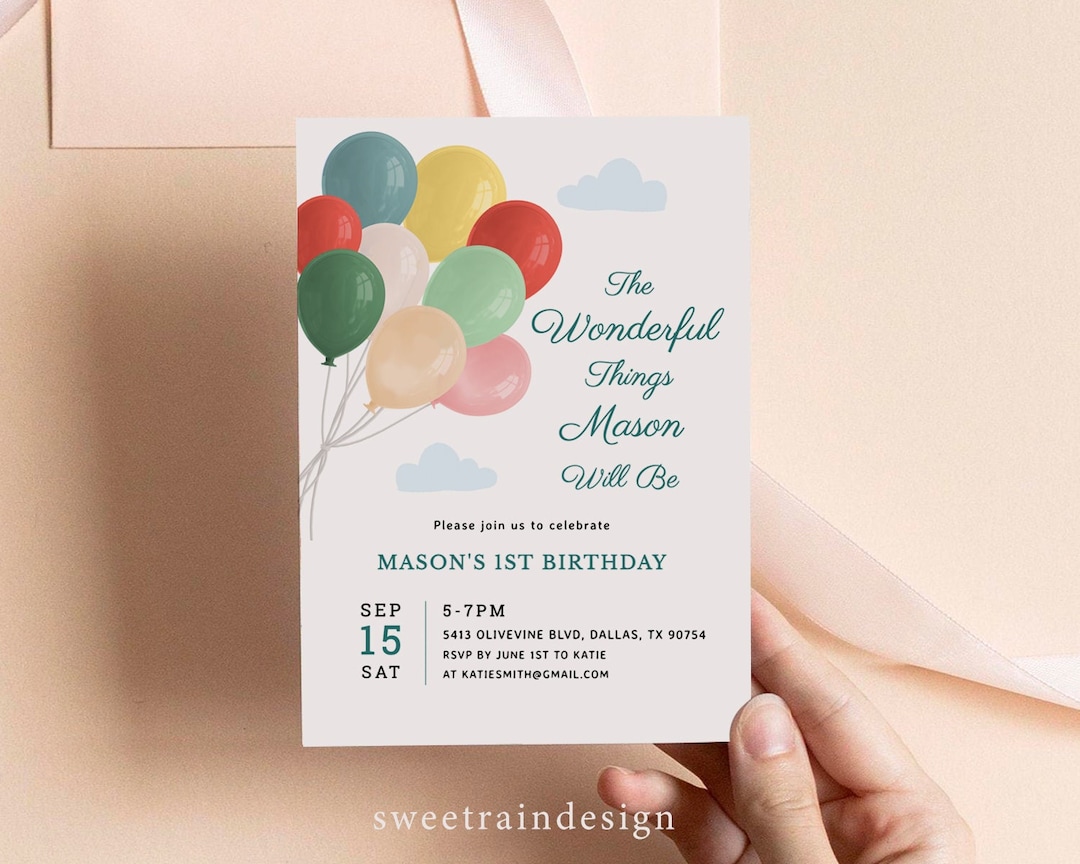 The Wonderful Things You Will Be Theme 1st Birthday Party Invitation ...