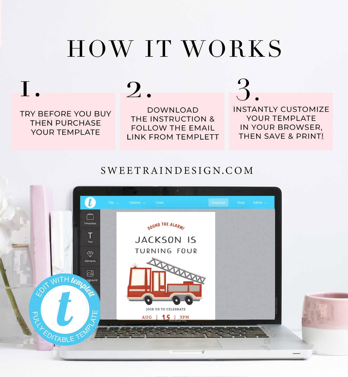 Firetruck Birthday Invitation, Sound the Alarm, Fireman Birthday ...