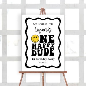 ONE Happy Dude Birthday Welcome Sign Template, Smile Face 1st Birthday ...