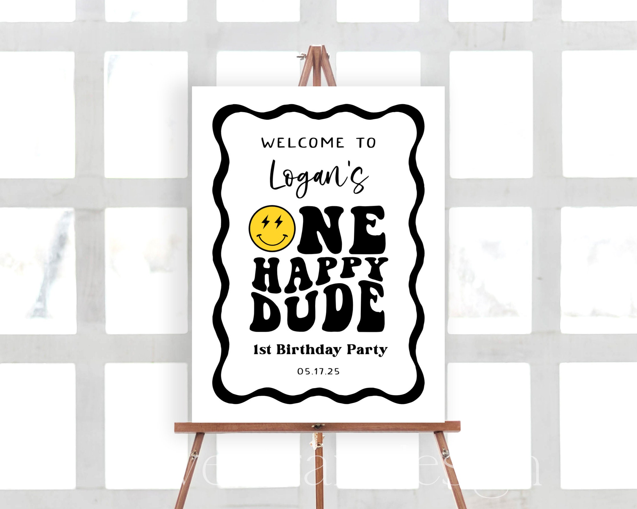 ONE Happy Dude Birthday Welcome Sign Template, Smile Face 1st Birthday ...