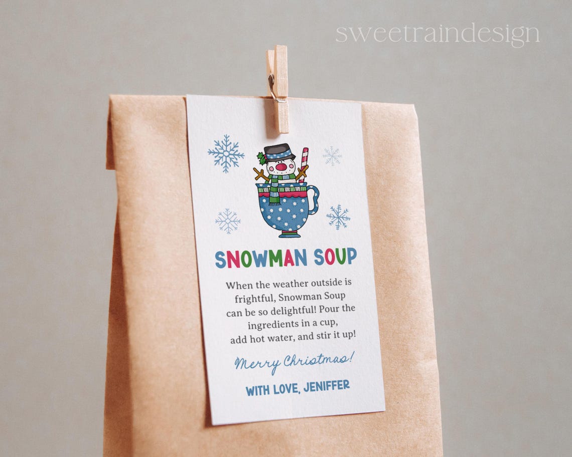 Snowman Soup Tag Printable, Snowman Soup Recipe, Christmas Treat Tag ...
