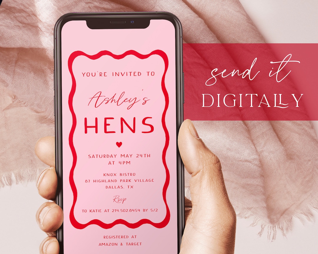 Pink and Red Hen Party Invitation Templates, Retro Hen Party Evites ...