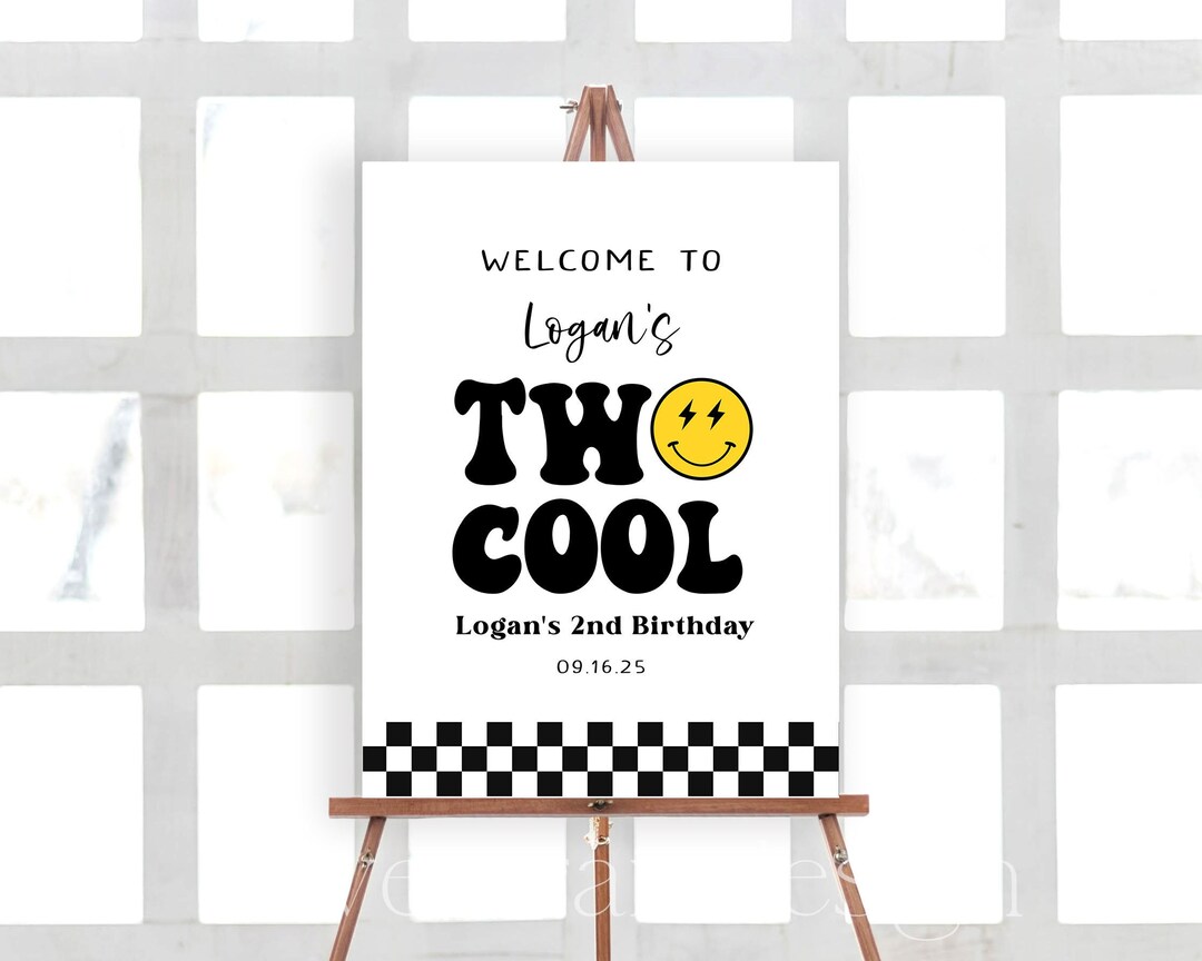 Two Cool Birthday Welcome Sign Template, 2 Cool Birthday Signs, Boy 2nd ...