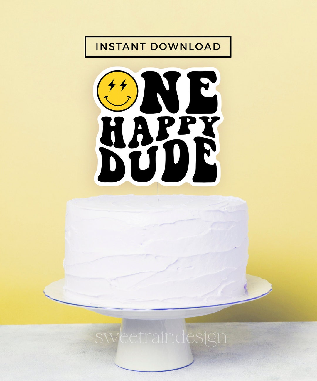 ONE Happy Dude Birthday Cake Toppers Printable, Smile Face 1st Birthday ...
