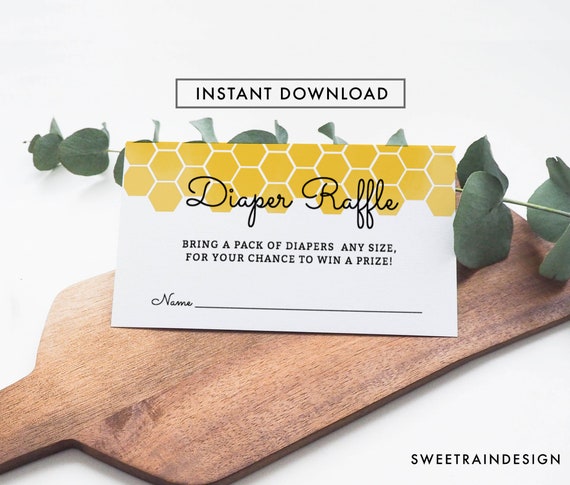 Honey Bee Diaper Raffle Card, Bee Baby Shower Card, Gender Neutral Baby ...