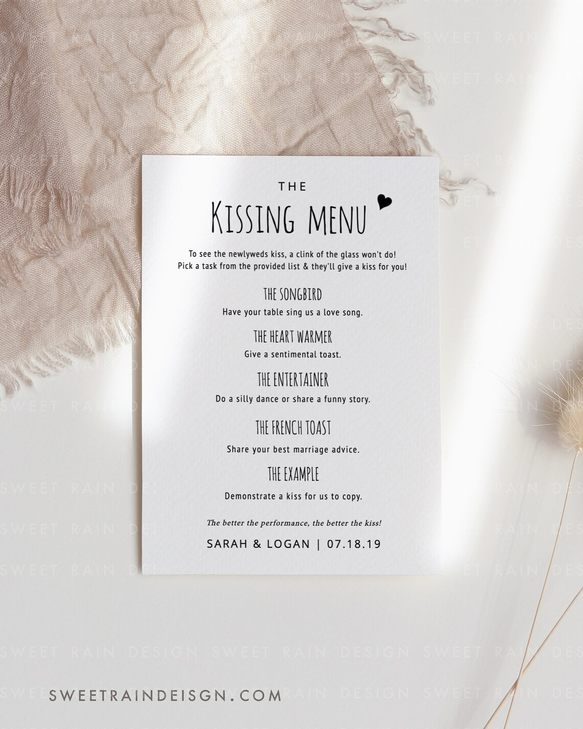 Kissing Menu Printable Wedding Kissing Menu Template Kissing - Etsy