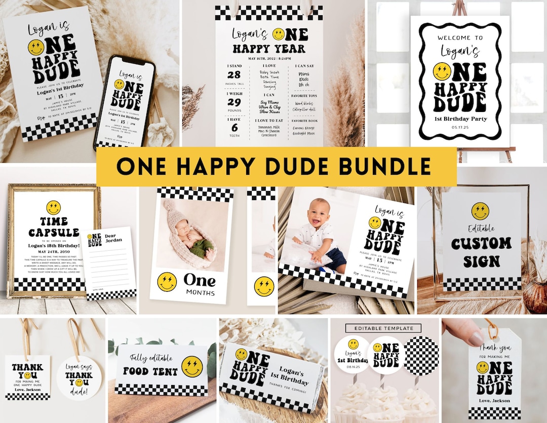 ONE Happy Dude Birthday Bundle, Smile Face 1st Birthday Bundle, One ...