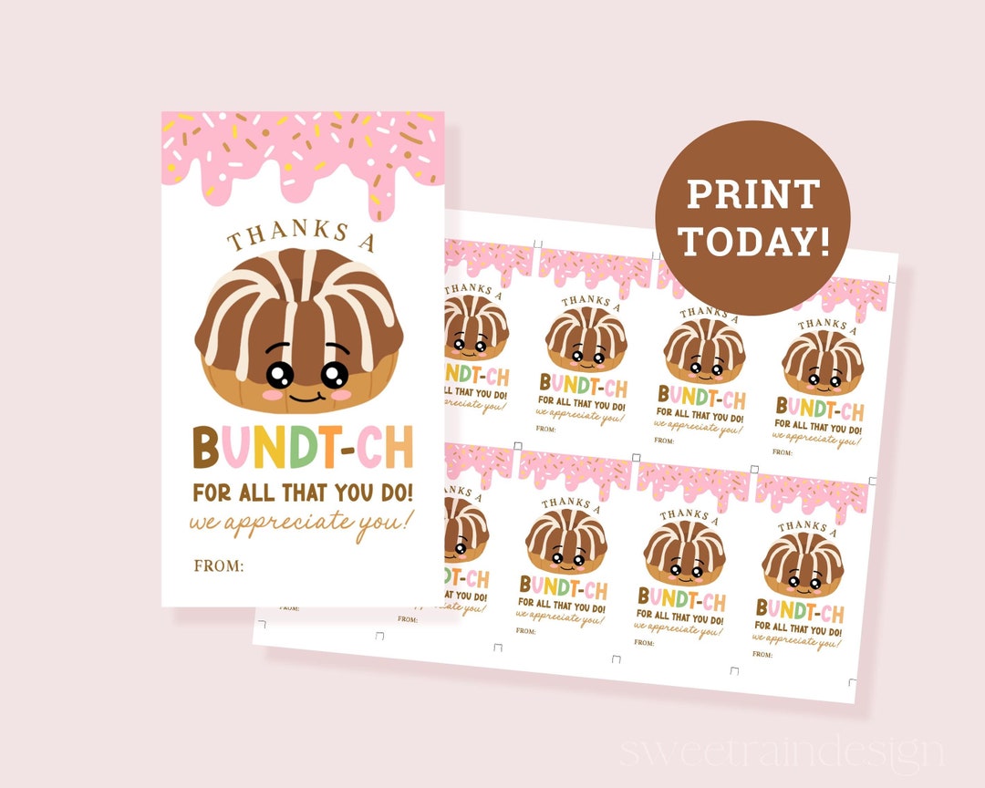 Bundt Cake Appreciation Tag, Bundt Cake Gift Tag, Bundt Cake Teacher ...